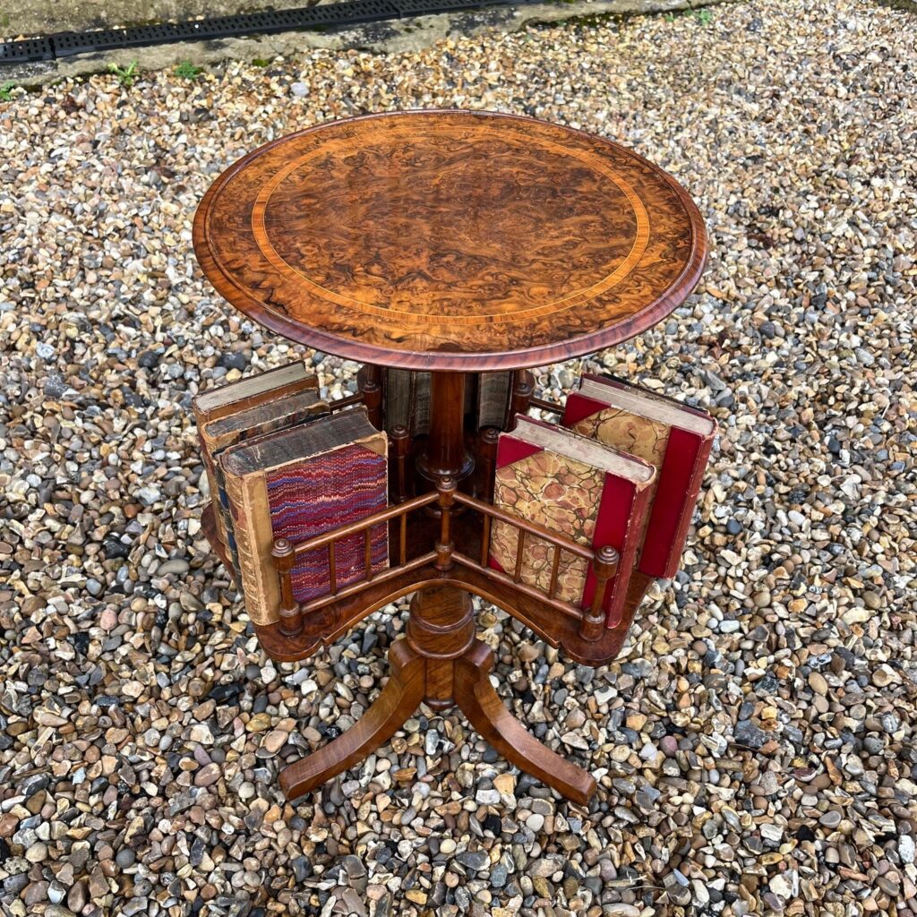 A fine quality Victorian Period burr walnut and walnut revolving book ...