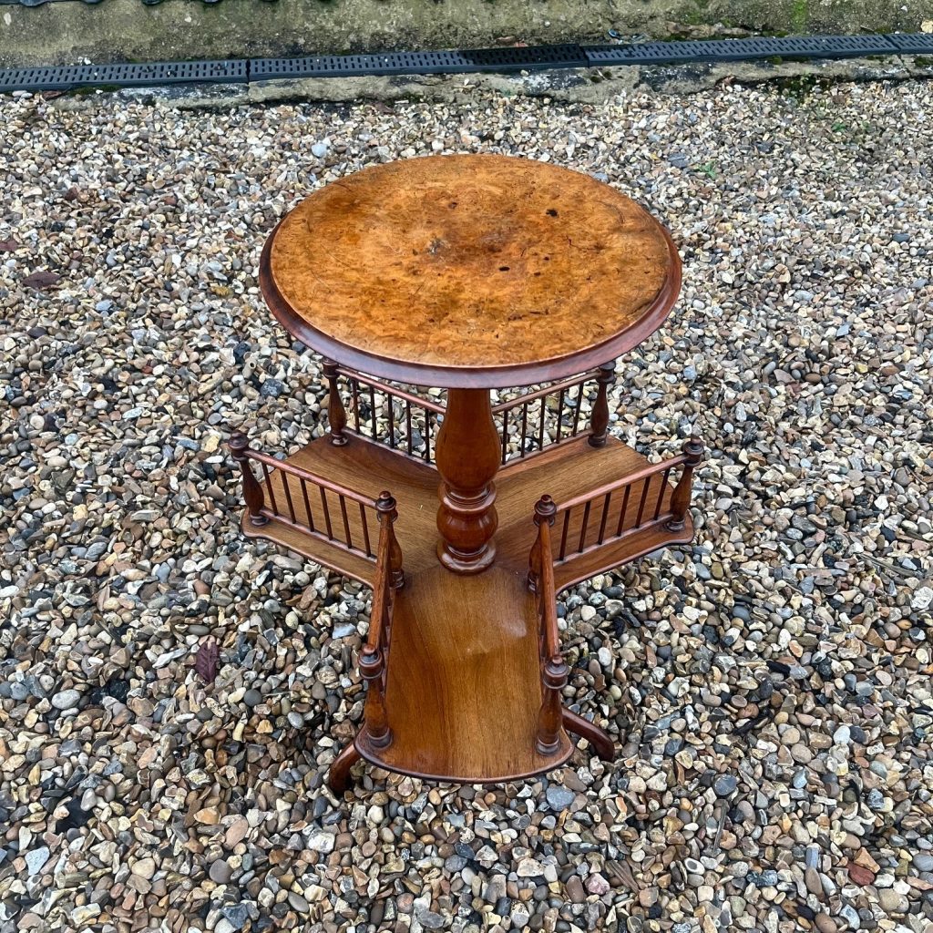 A Victorian Period burr walnut and walnut revolving book table ...